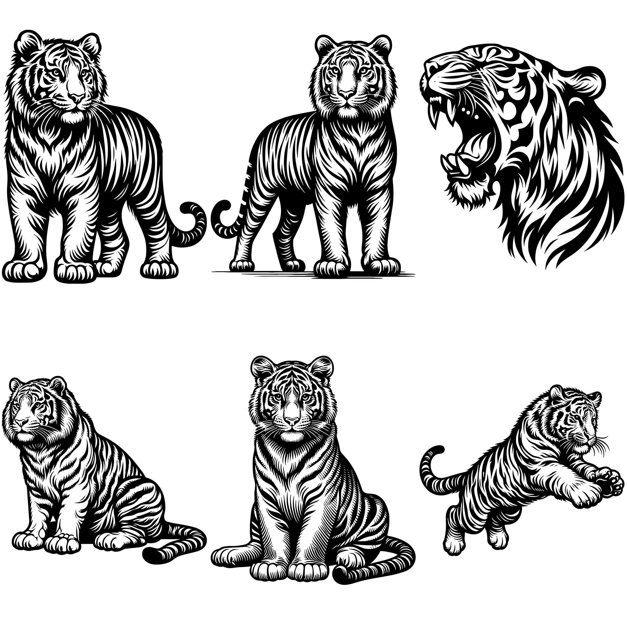 Tiger SVG Bundle, 30 Unique Tiger Designs, Roaring Tiger PNG Clipart ...