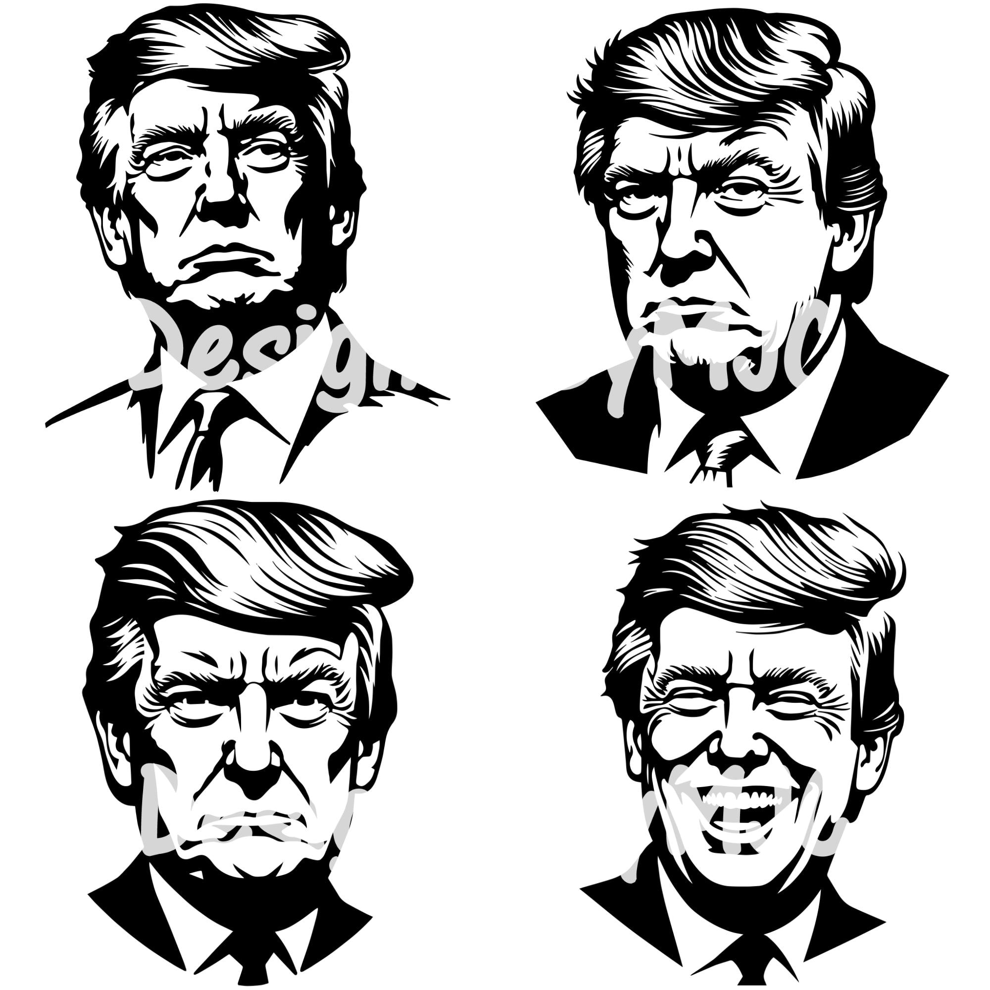 Donald Trump Head SVG Clipart & PNG Files, Trump Face Digital Clip Art ...