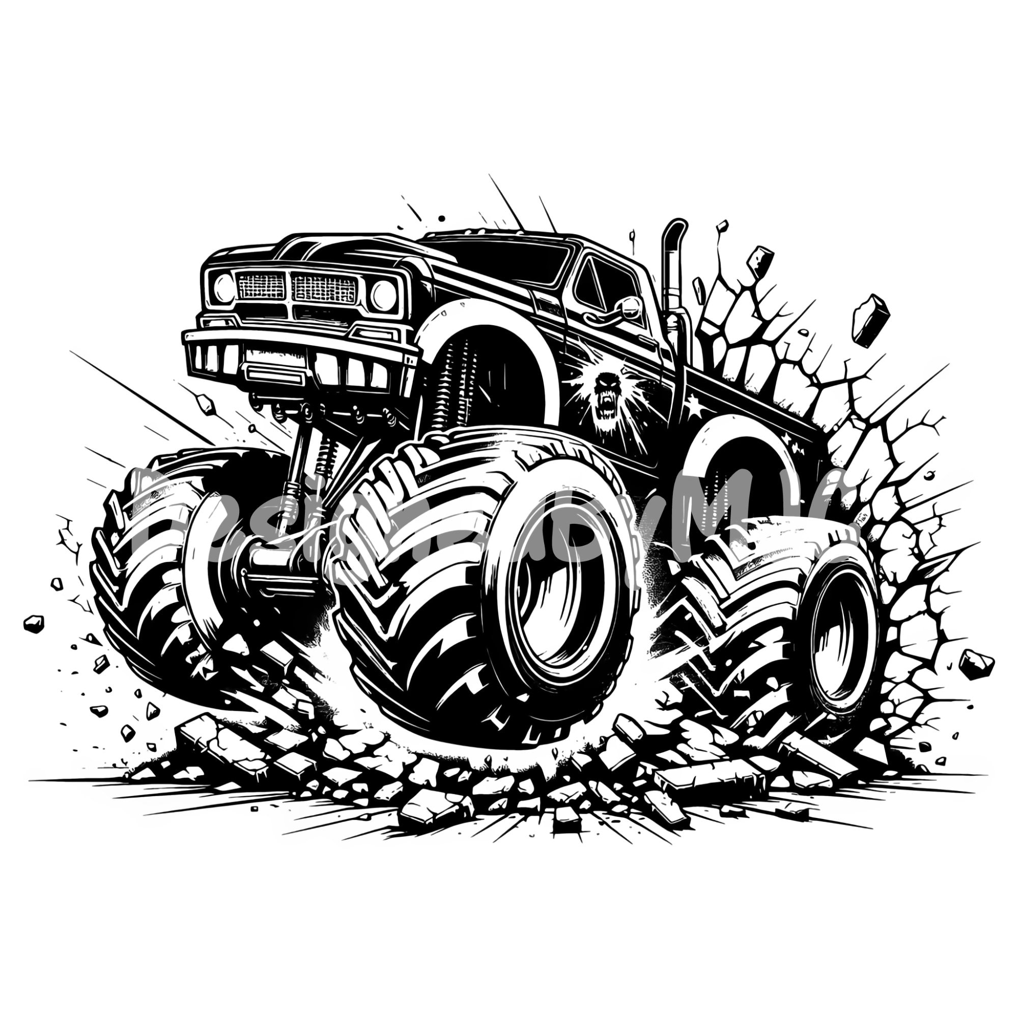 Monster Truck Breaking Wall SVG Bundle Clipart & PNG Files, Big Truck ...