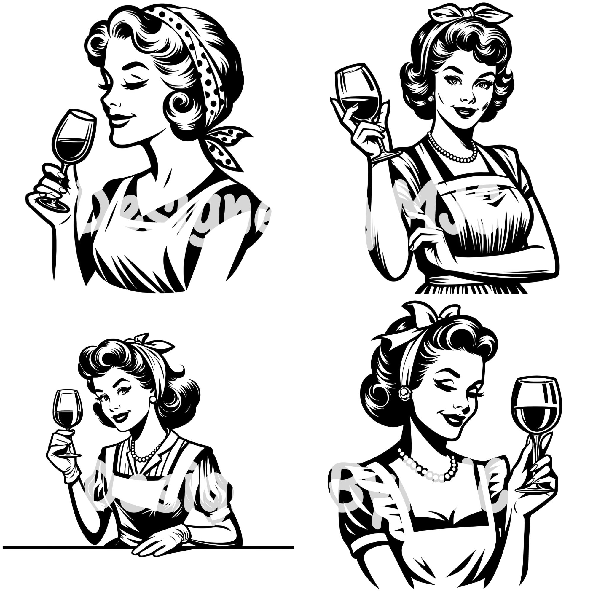 Retro Housewife SVG Bundle Clipart & PNG Files, Vintage Women, 1950s ...