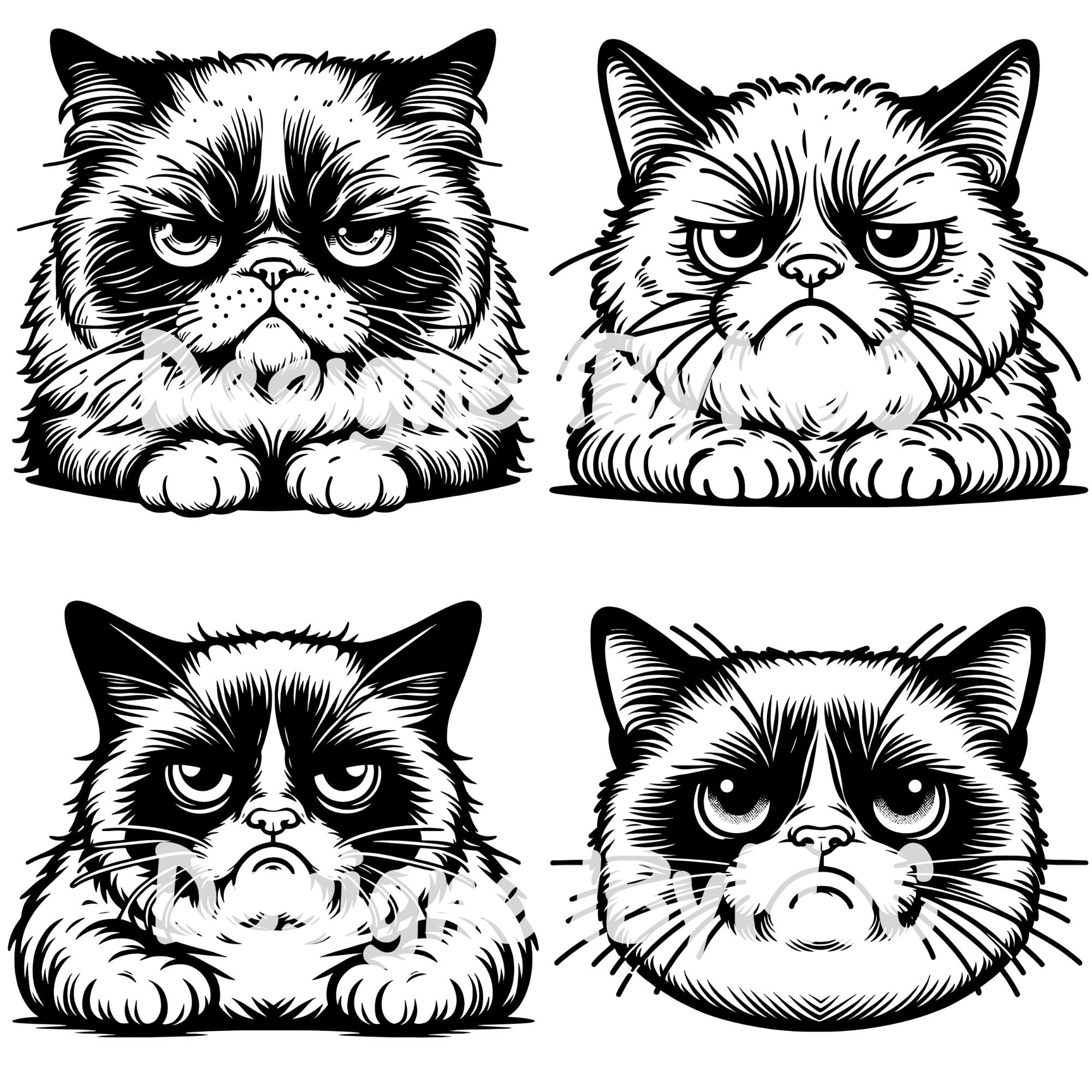 Grumpy Cat SVG Bundle 25 Clipart & PNG Files, Angry Cat Vector Cat ...