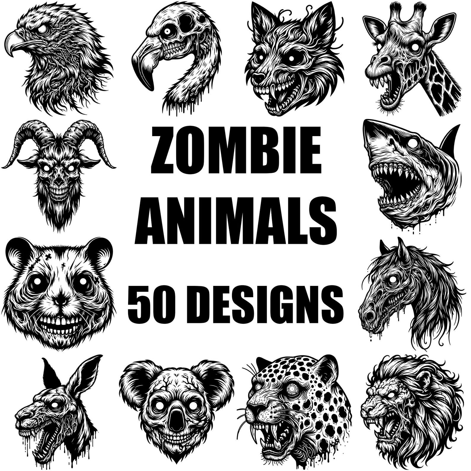 Zombie Animal SVG Bundle, Zombie Animal Clipart, Halloween Zombie ...