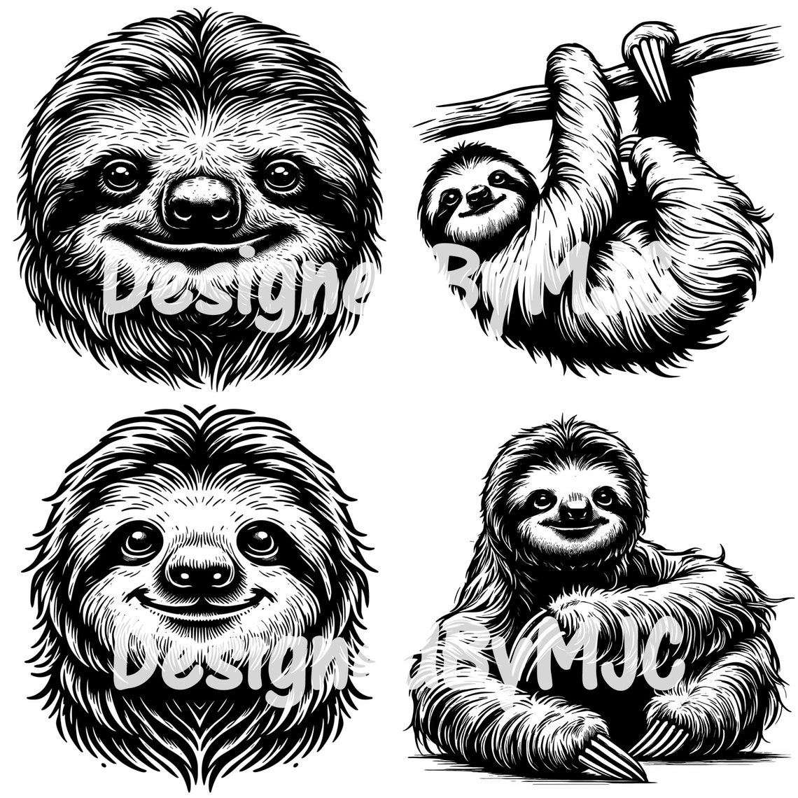 Sloth SVG Clipart & PNG Files, Cute Hanging Sloth, Cut Files for Cricut ...