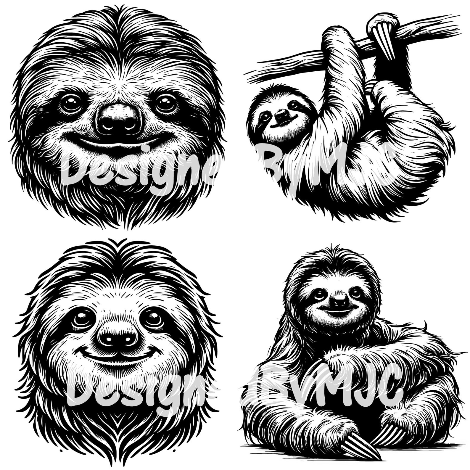 Sloth SVG Clipart & PNG Files, Cute Hanging Sloth, Cut Files for Cricut ...