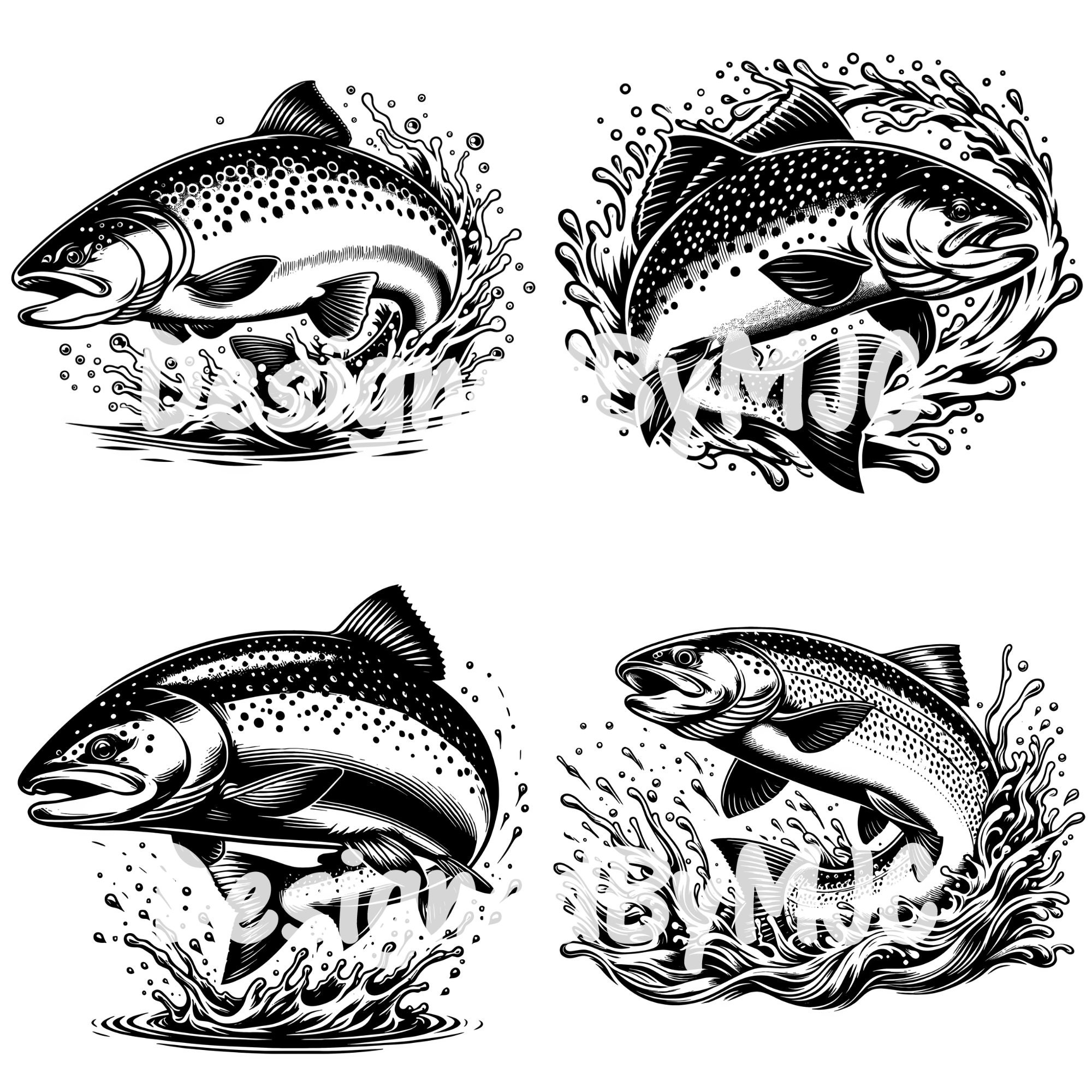 Salmon Fish SVG Clipart & PNG Files, Jumping Salmon Fishing Svg, Salmon ...