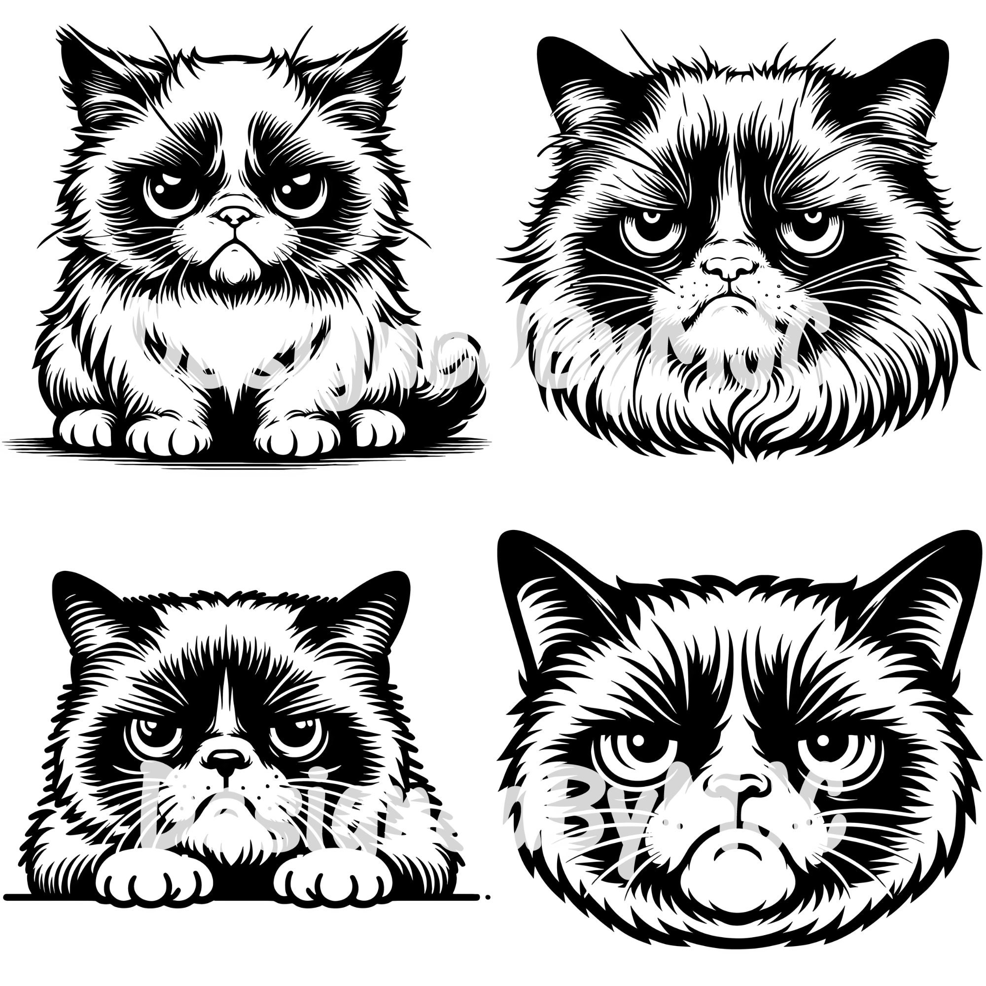 Grumpy Cat SVG Bundle 25 Clipart & PNG Files, Angry Cat Vector Cat ...