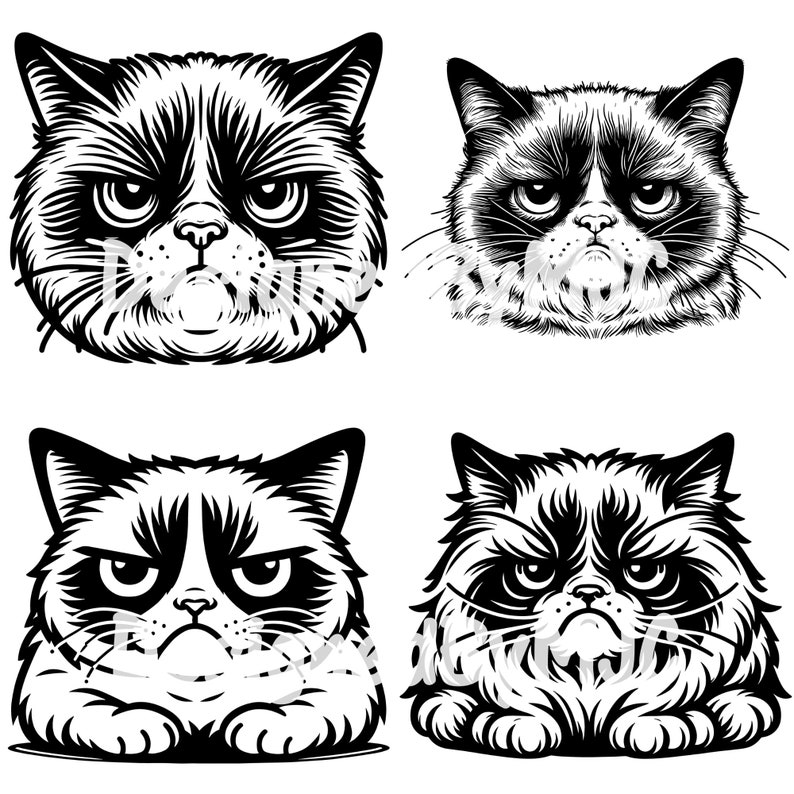 Grumpy Cat SVG Bundle 25 Clipart & PNG Files, Angry Cat Vector Cat ...