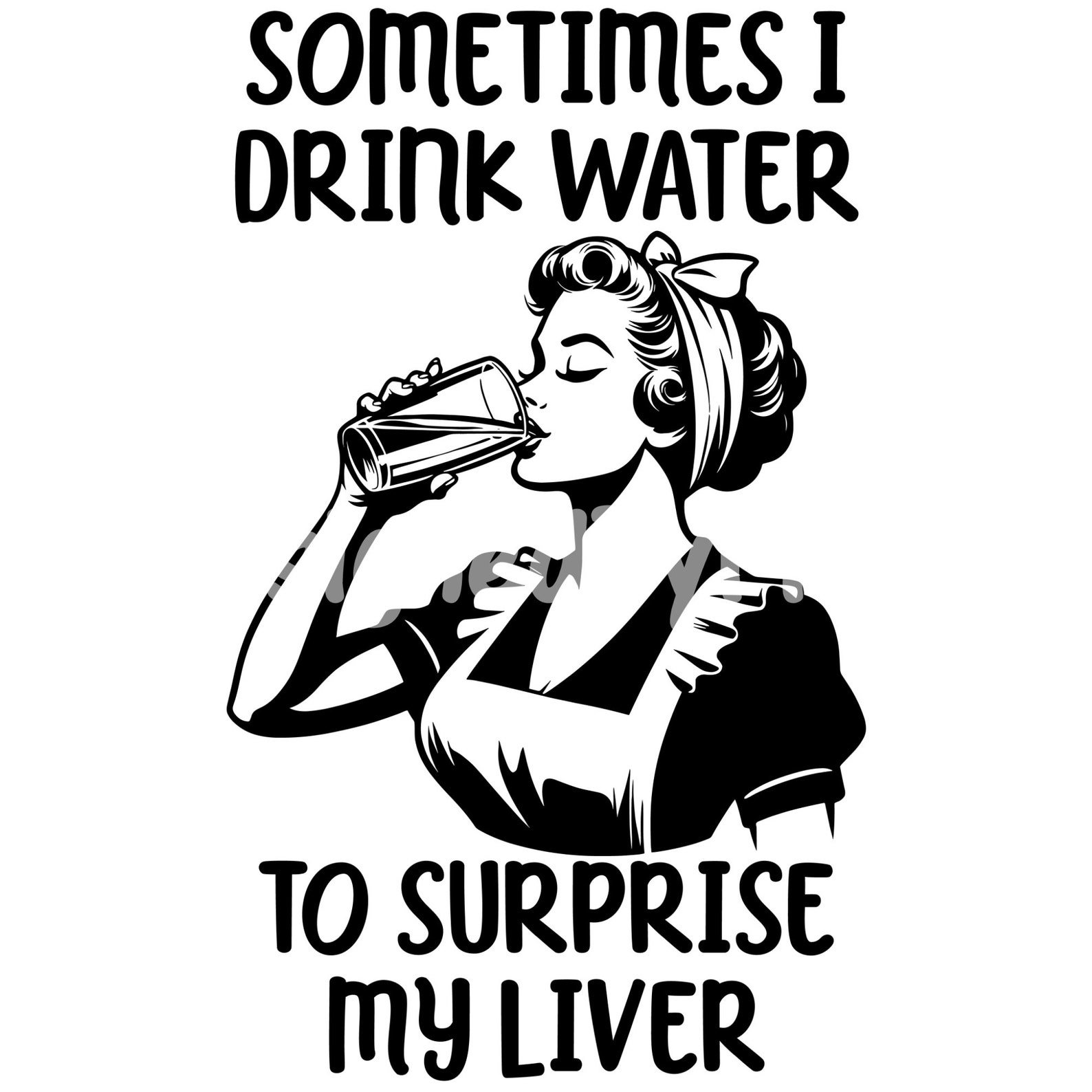 Retro Housewife Drinking Water SVG PNG, Trendy Vintage Women, 1950s ...