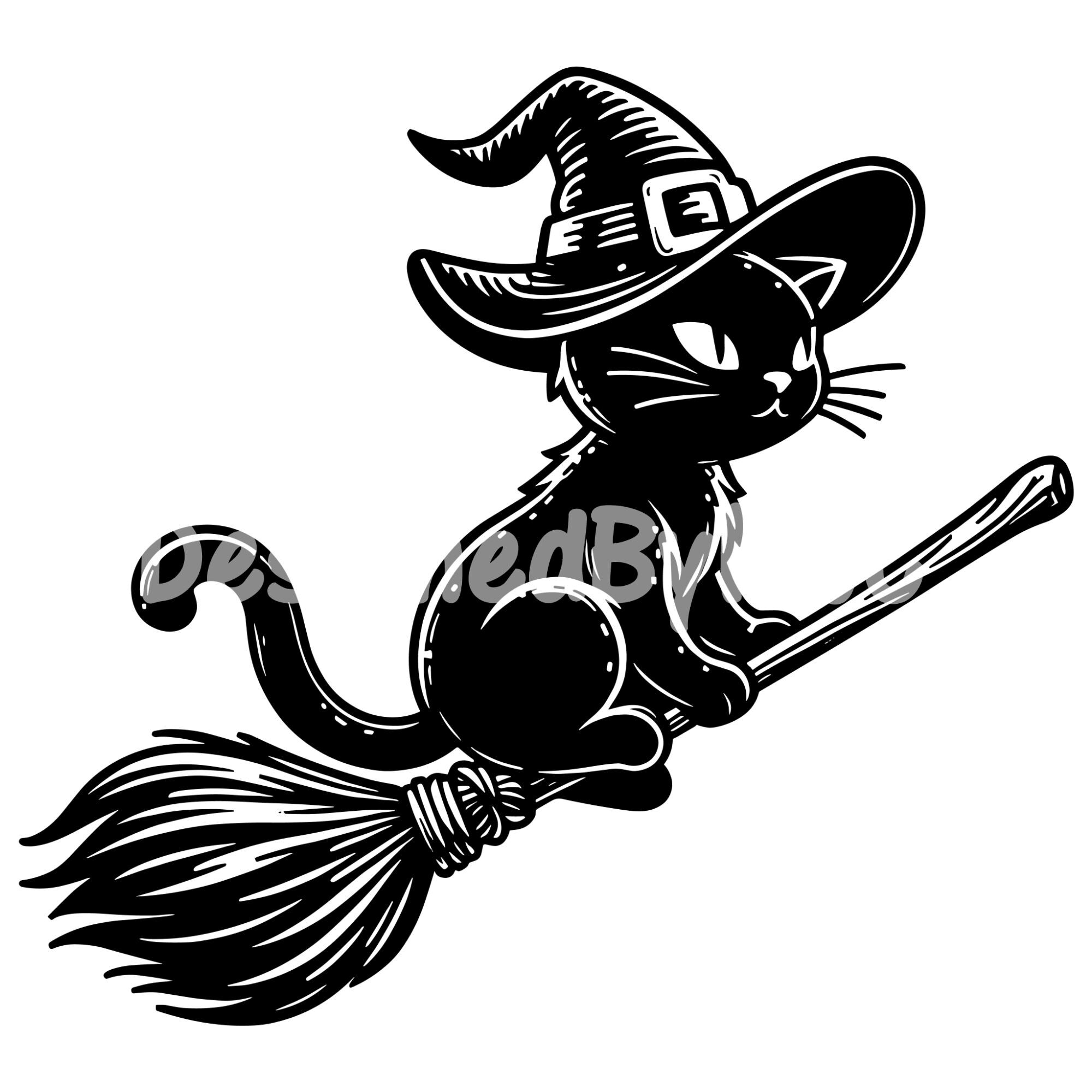 Witch Black Cat SVG, Halloween Black Cat Svg Png, Witch Hat Svg ...