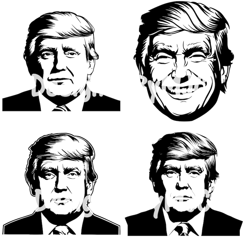 Trump SVG PNG Files, Donald Trump Face Clipart Silhouette Vector Image ...