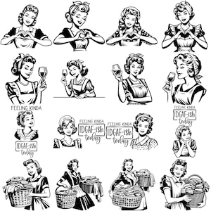 Retro Housewife SVG Bundle Funny Sarcastic, 1950s Atomic, Retro Women Svg, Homemaker Svg, 60s ...