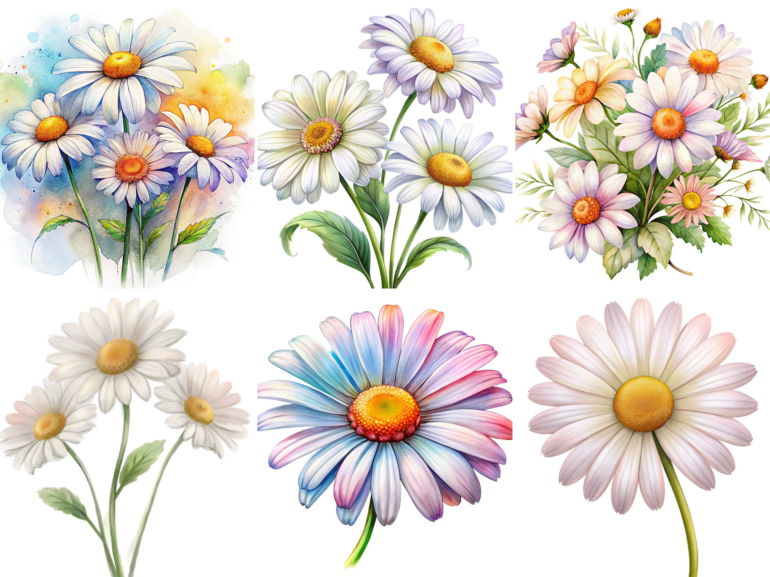 Daisy Bundle Clipart, PNG Files, 24 Cute Watercolor Flower Graphics ...
