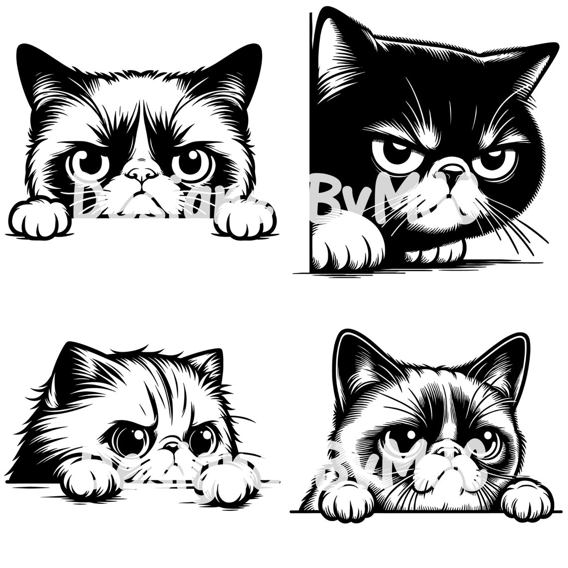 Peeking Grumpy Cat SVG Bundle 25 Clipart & PNG Files, Angry Cat Vector ...
