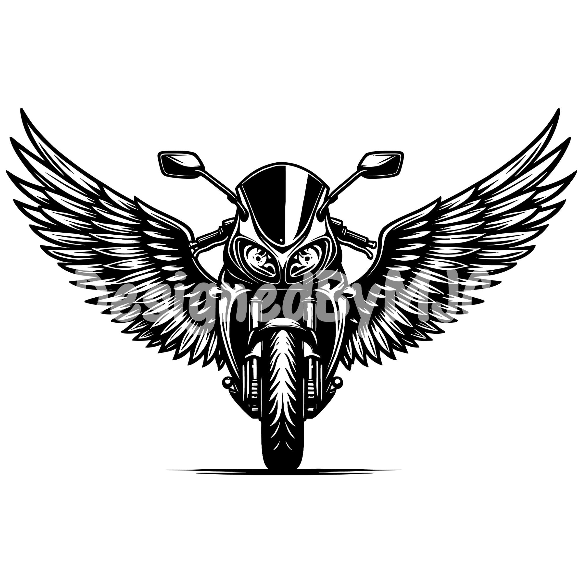 Motorcycle With Wings SVG PNG Files, Biker Clipart Silhouette Vector ...