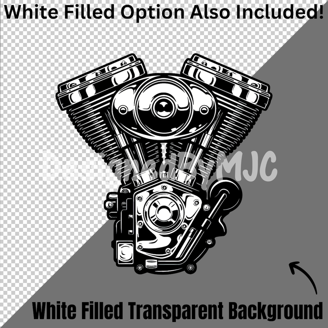 Motorcycle Engine SVG Clipart & PNG Files, Chopper Biker Digital Clip ...