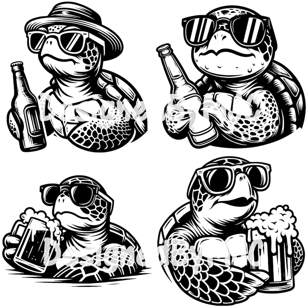 Sea Turtle Drinking Beer SVG PNG Files, Cute Sea Turtle Svg, Baby ...