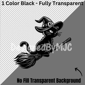 Witch Black Cat SVG, Halloween Black Cat Svg Png, Witch Hat Svg ...