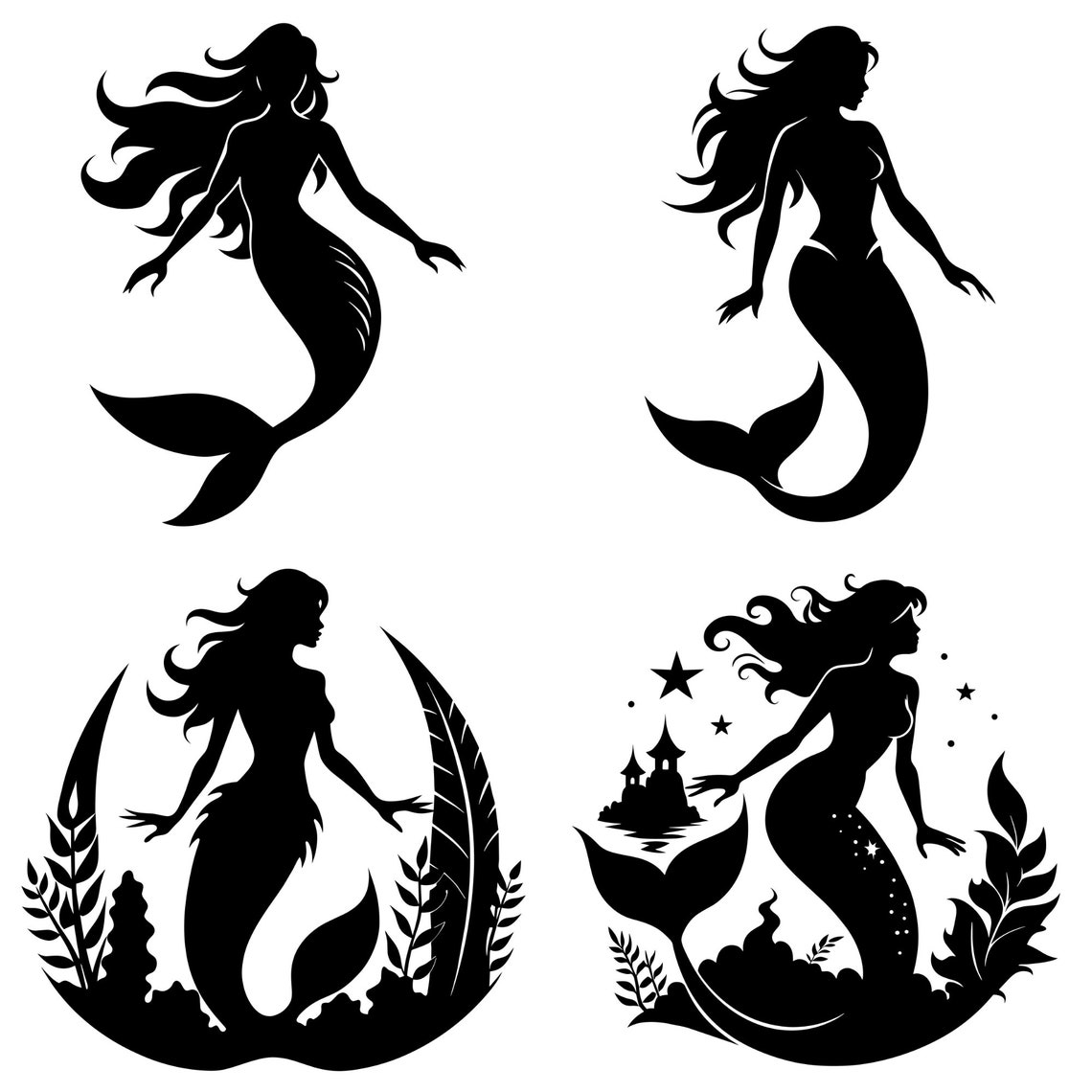 Mermaid SVG Bundle Clipart, SVG & PNG Files, 24 Unique Graphics ...