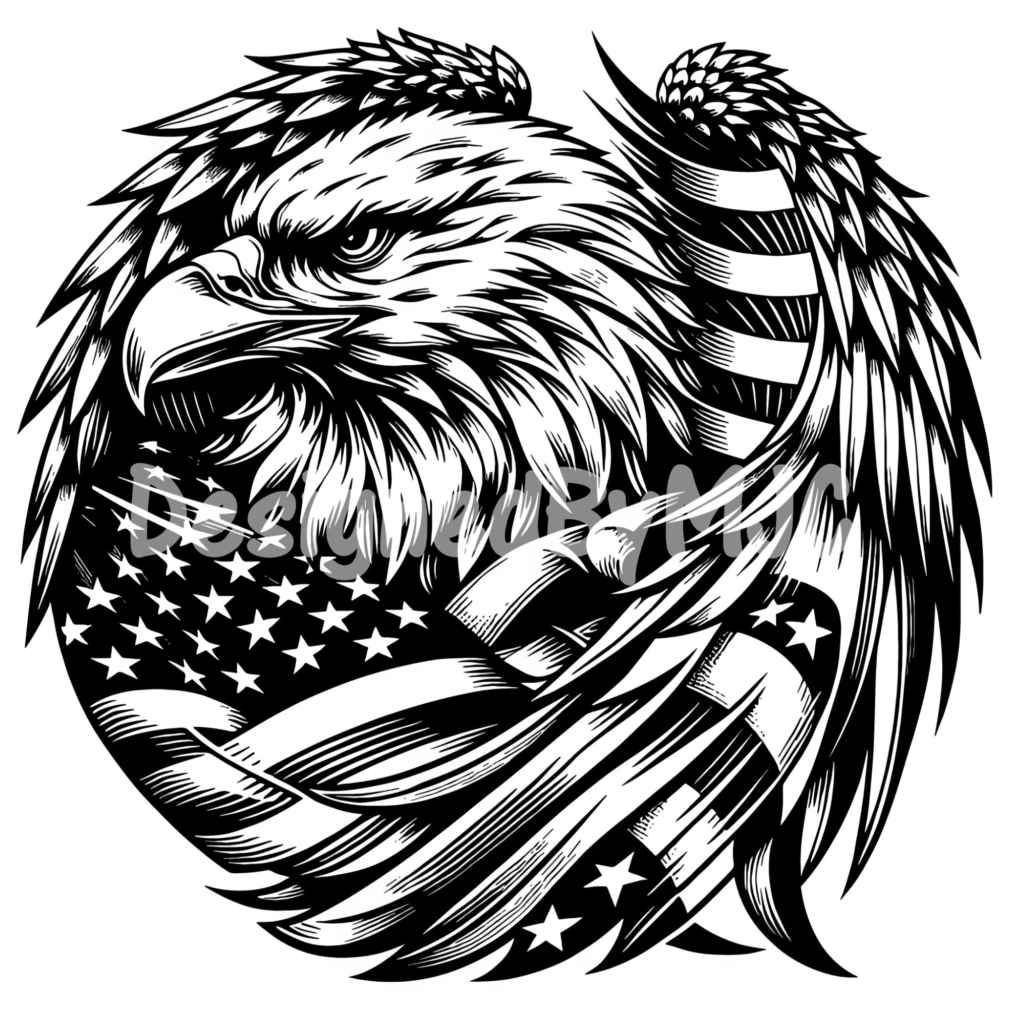 Eagle With Flag SVG Clipart & PNG Files, Bald Eagle Graphics, Digital ...