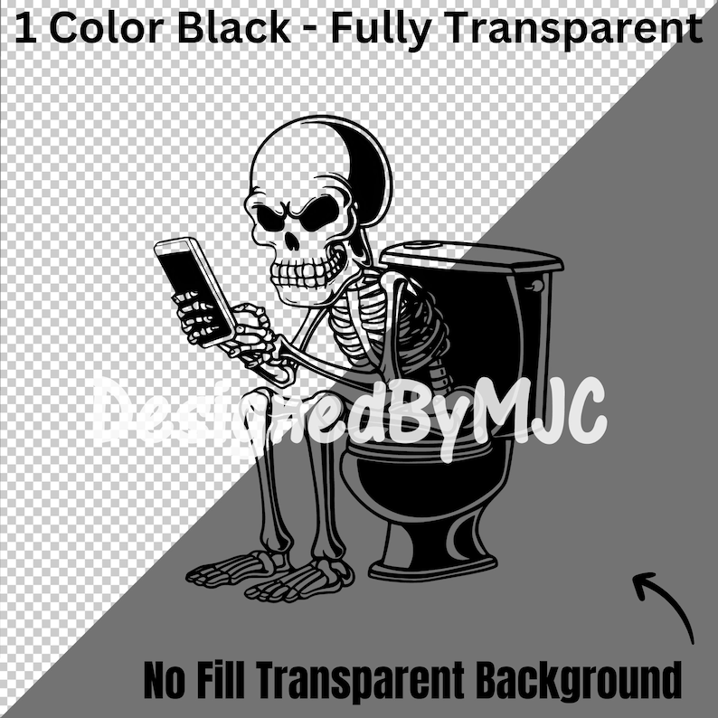 Skeleton Sitting on Toilet SVG Clipart & PNG Files, Doing Dad Shit ...