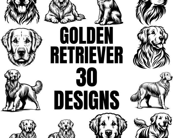 Golden Retriever SVG-PNG Bundle | Hand-drawn Dog Graphics, Golden ...
