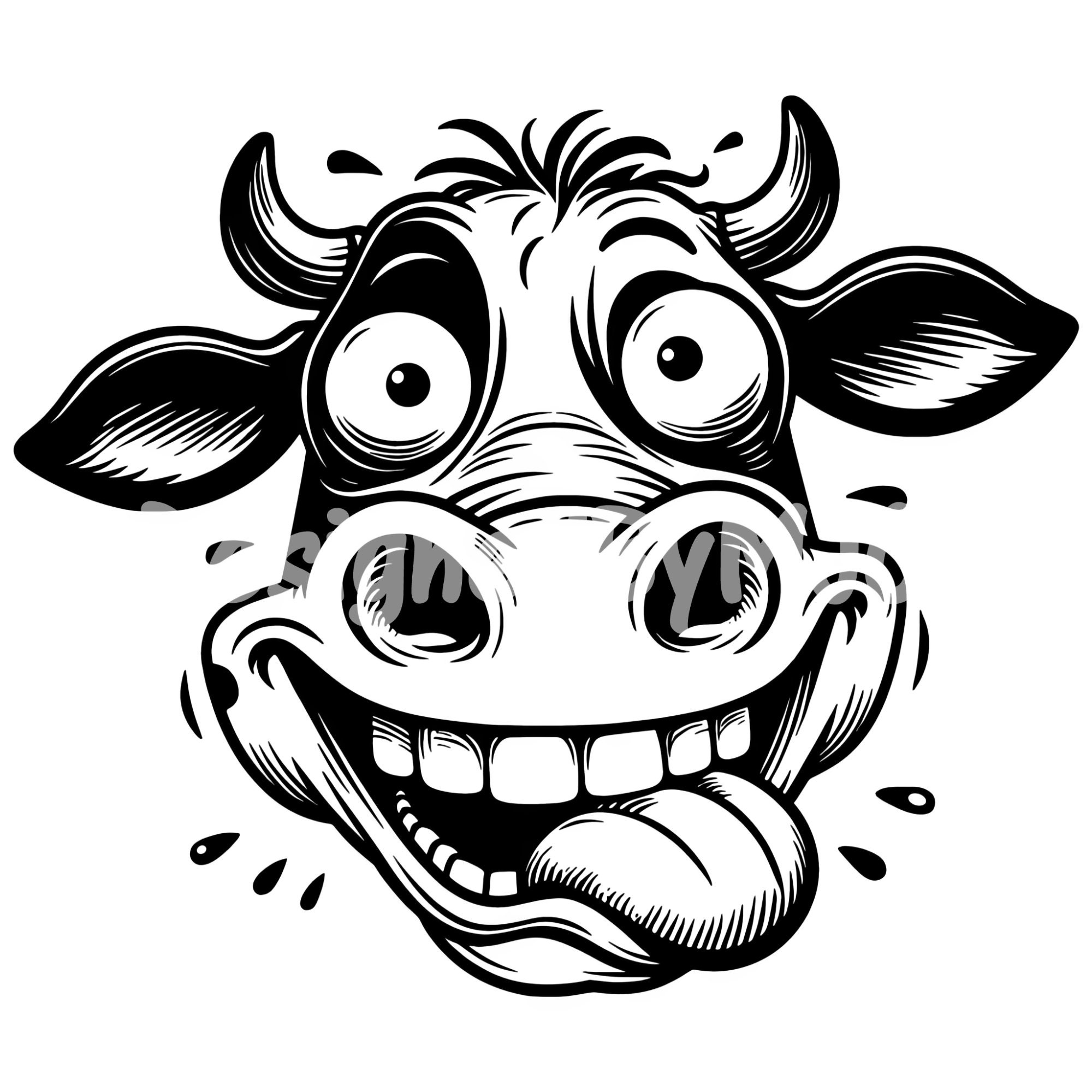 Funny Laughing Cow Face SVG PNG, Cow Clipart, Crazy Cow Cartoon Animal ...