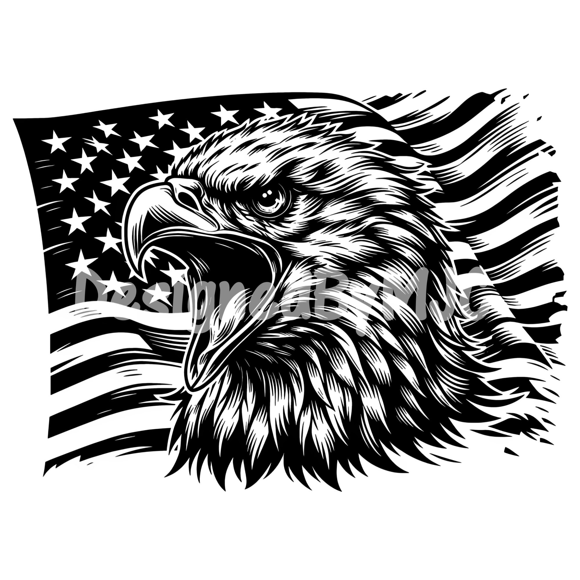 Eagle With Flag SVG Clipart & PNG Files, Screaming Eagle Graphics ...