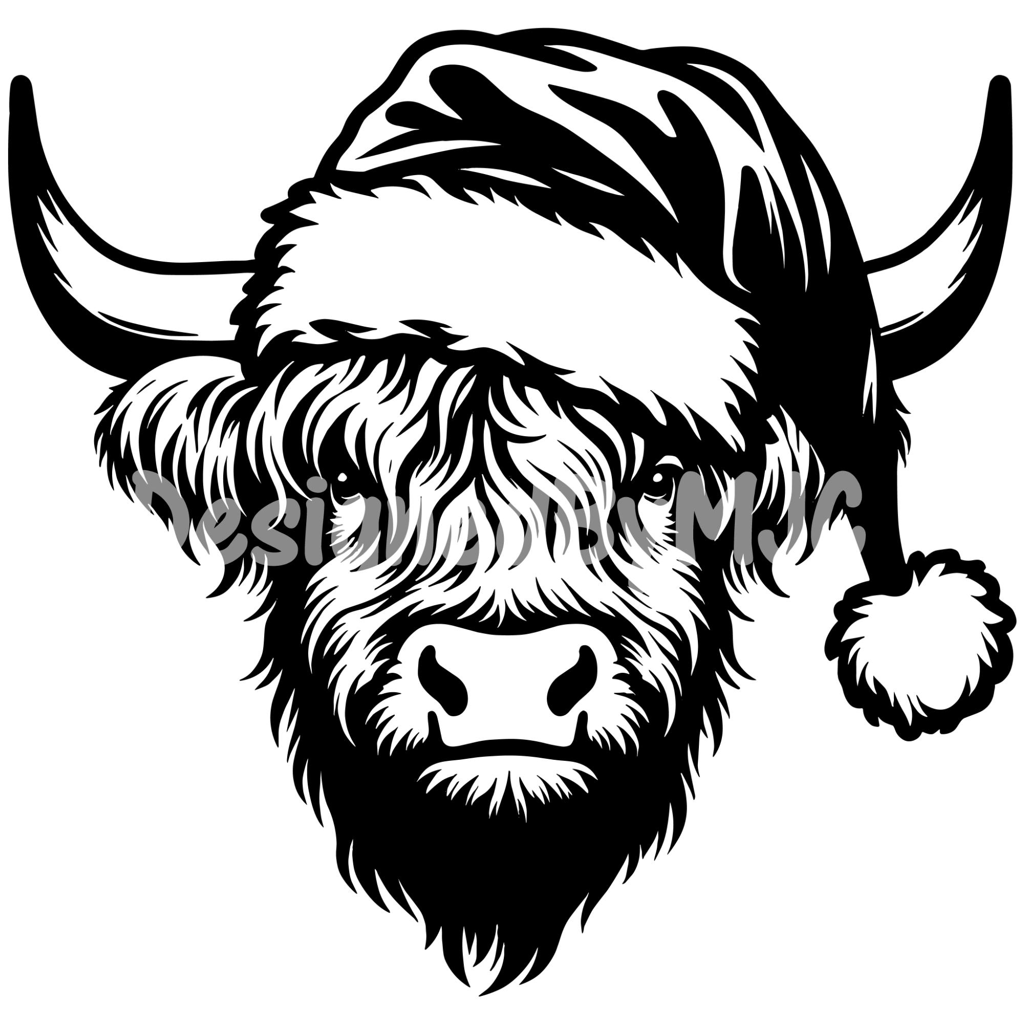 Highland Cow Santa Hat SVG PNG Files, Highland Cow Head Vector, Santa ...