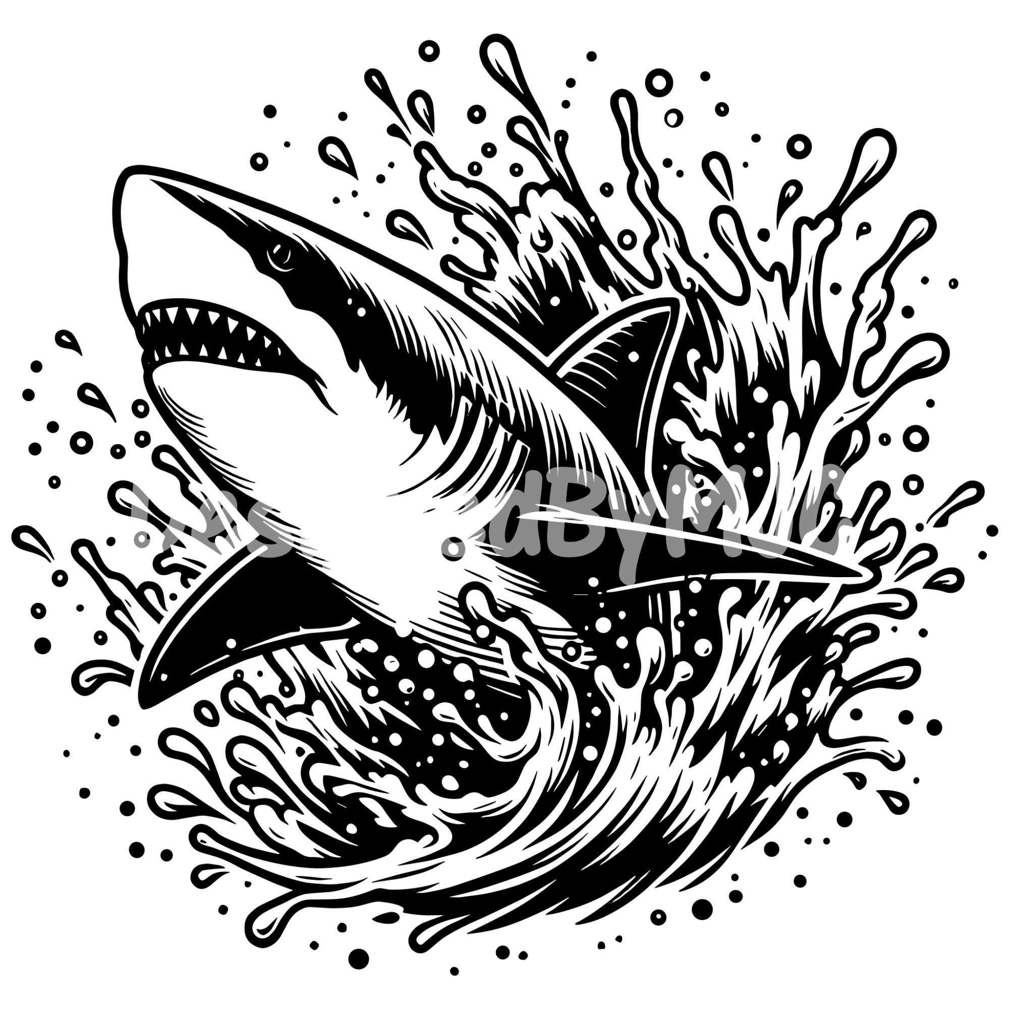Great White Shark SVG With Water Splash PNG Files, Ocean Shark Face ...
