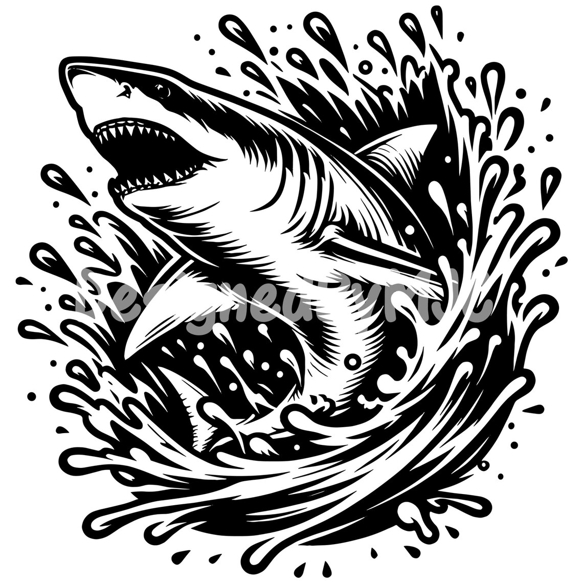 Great White Shark SVG With Water Splash PNG Files, Ocean Shark Face ...