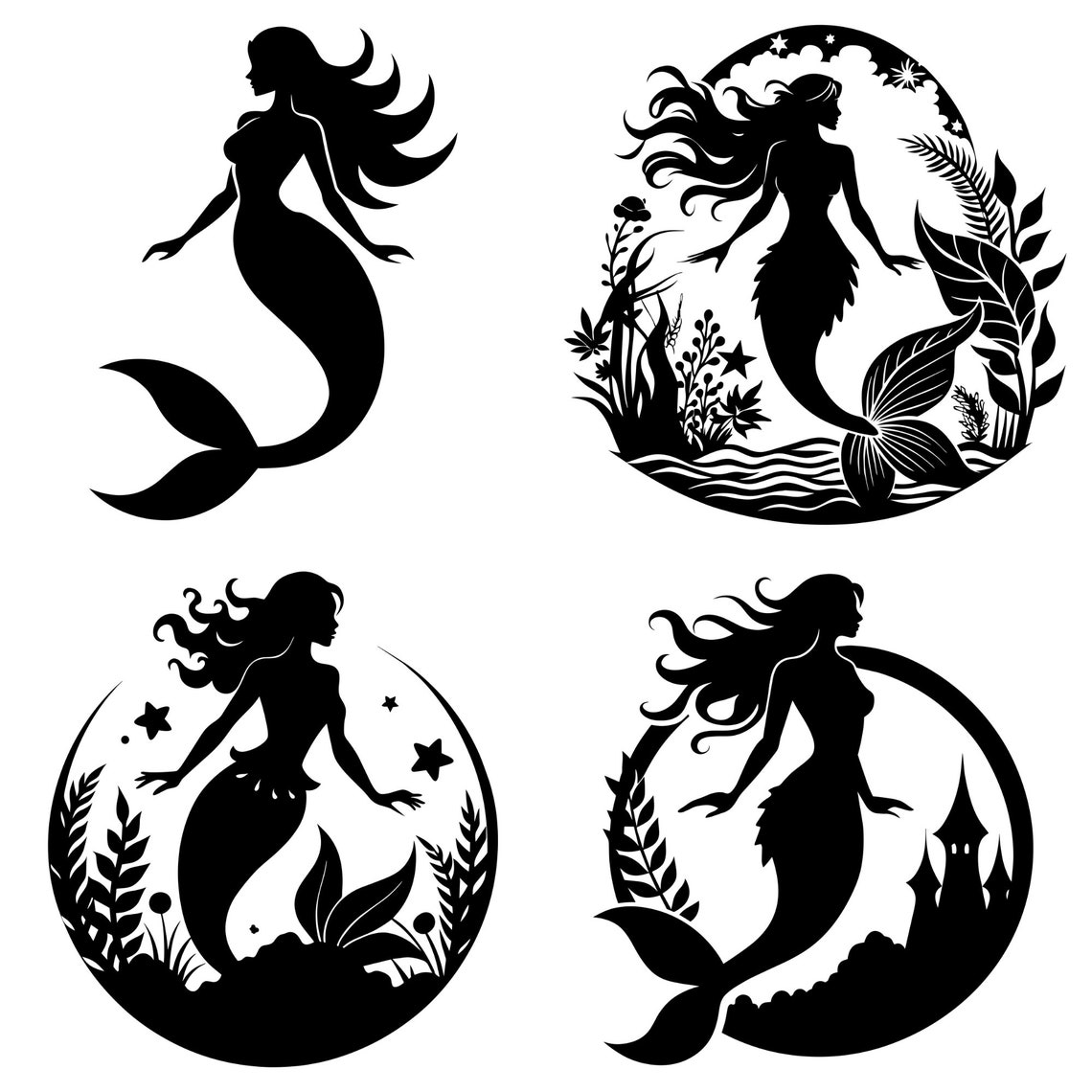 Mermaid SVG Bundle Clipart, SVG & PNG Files, 24 Unique Graphics ...