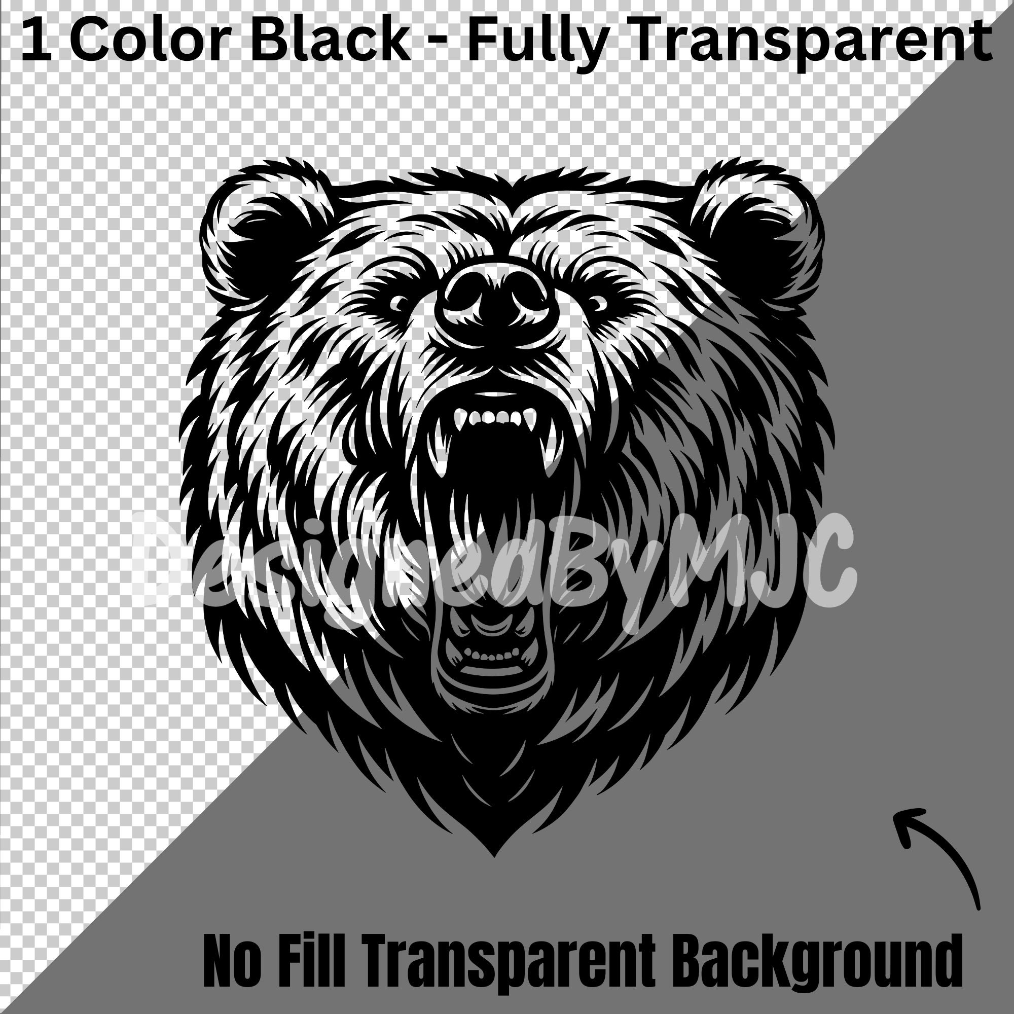 Grizzly Bear SVG Clipart & PNG Files, Grizzly Bear Digital Clip Art, Ferocious Grizzly Bear ...