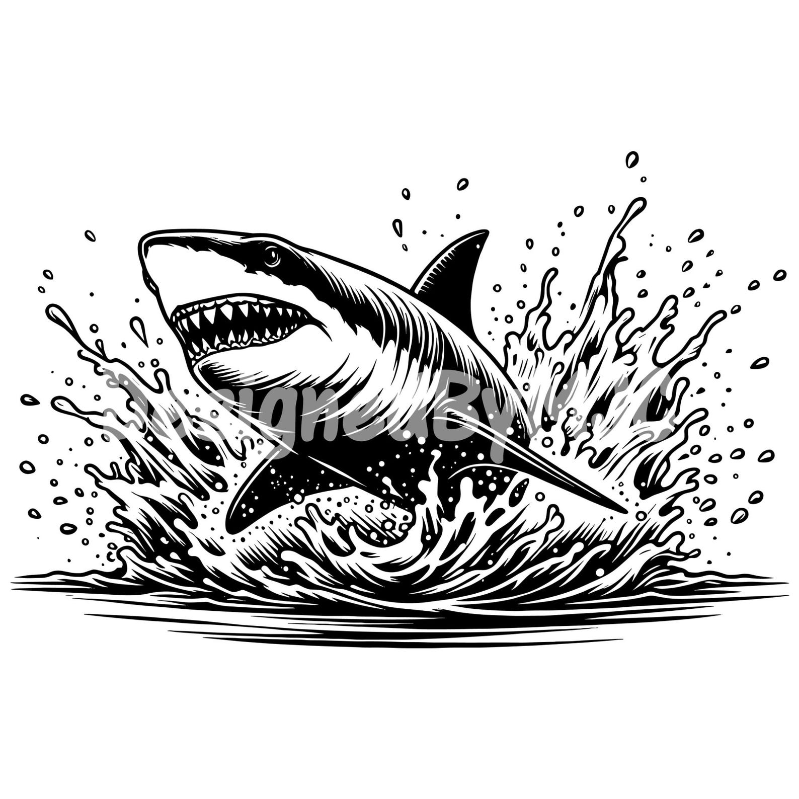 Great White Shark SVG With Water Splash PNG Files, Ocean Shark Face ...