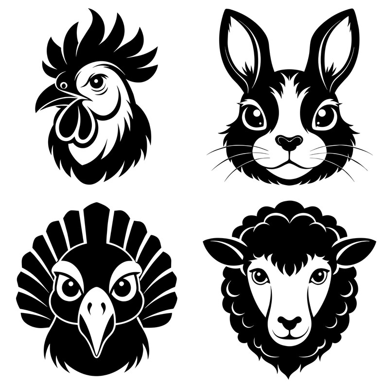 Farm Animal SVG Clipart, SVG & PNG Files, 24 Unique Graphics, Digital ...