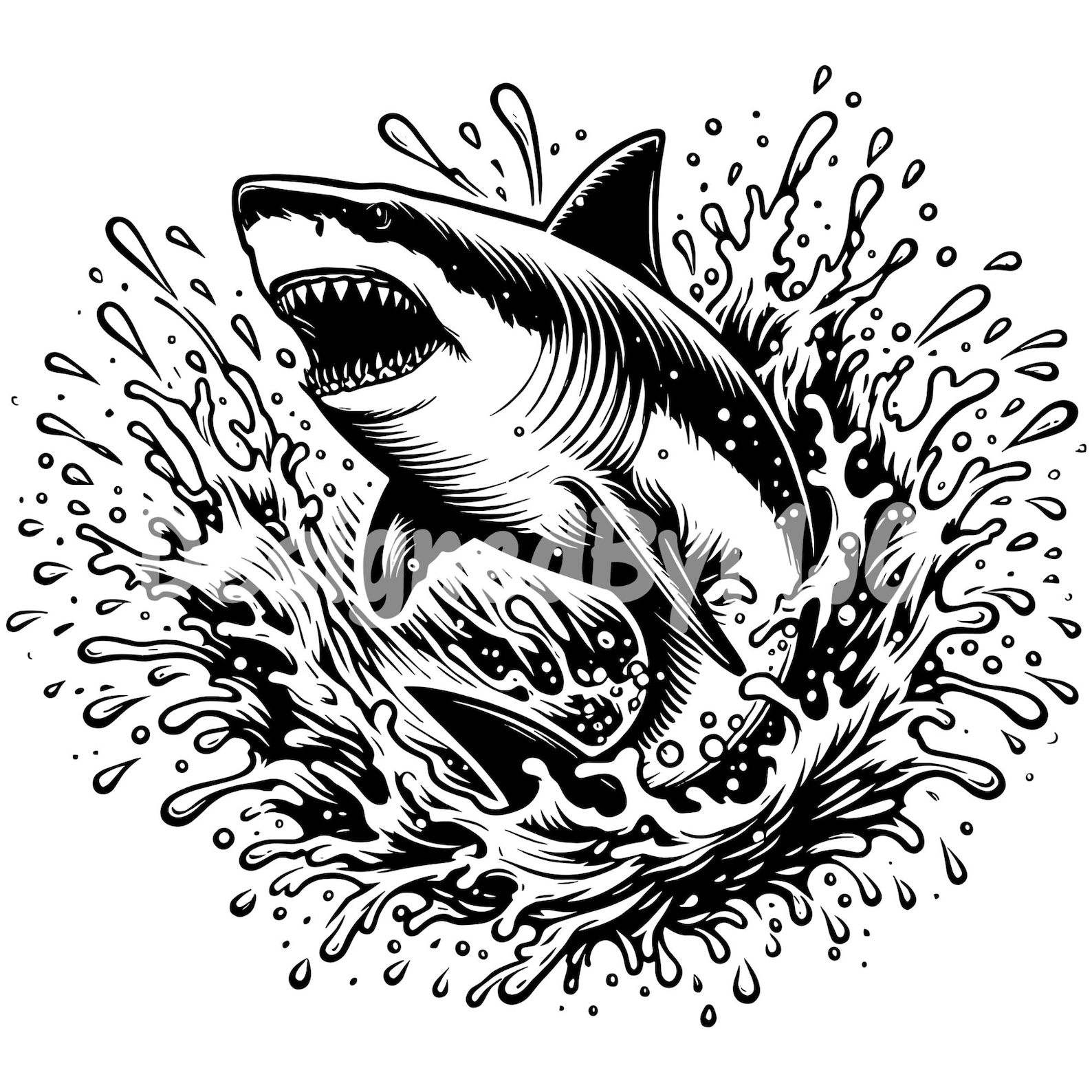 Great White Shark SVG With Water Splash PNG Files, Ocean Shark Face ...