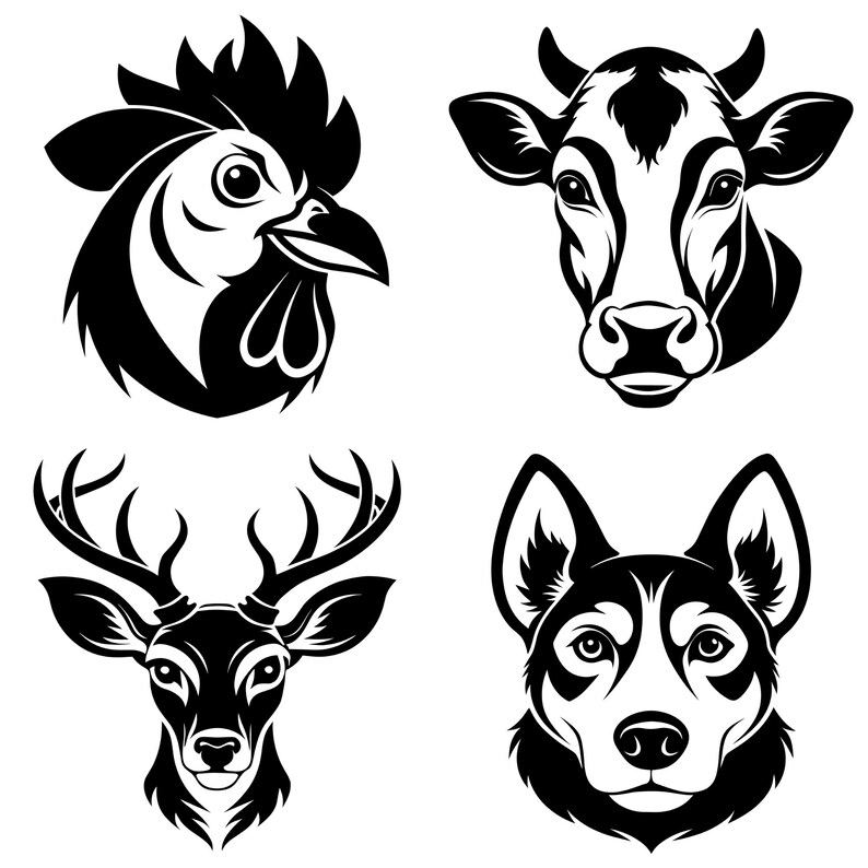 Farm Animal SVG Clipart, SVG & PNG Files, 24 Unique Graphics, Digital ...