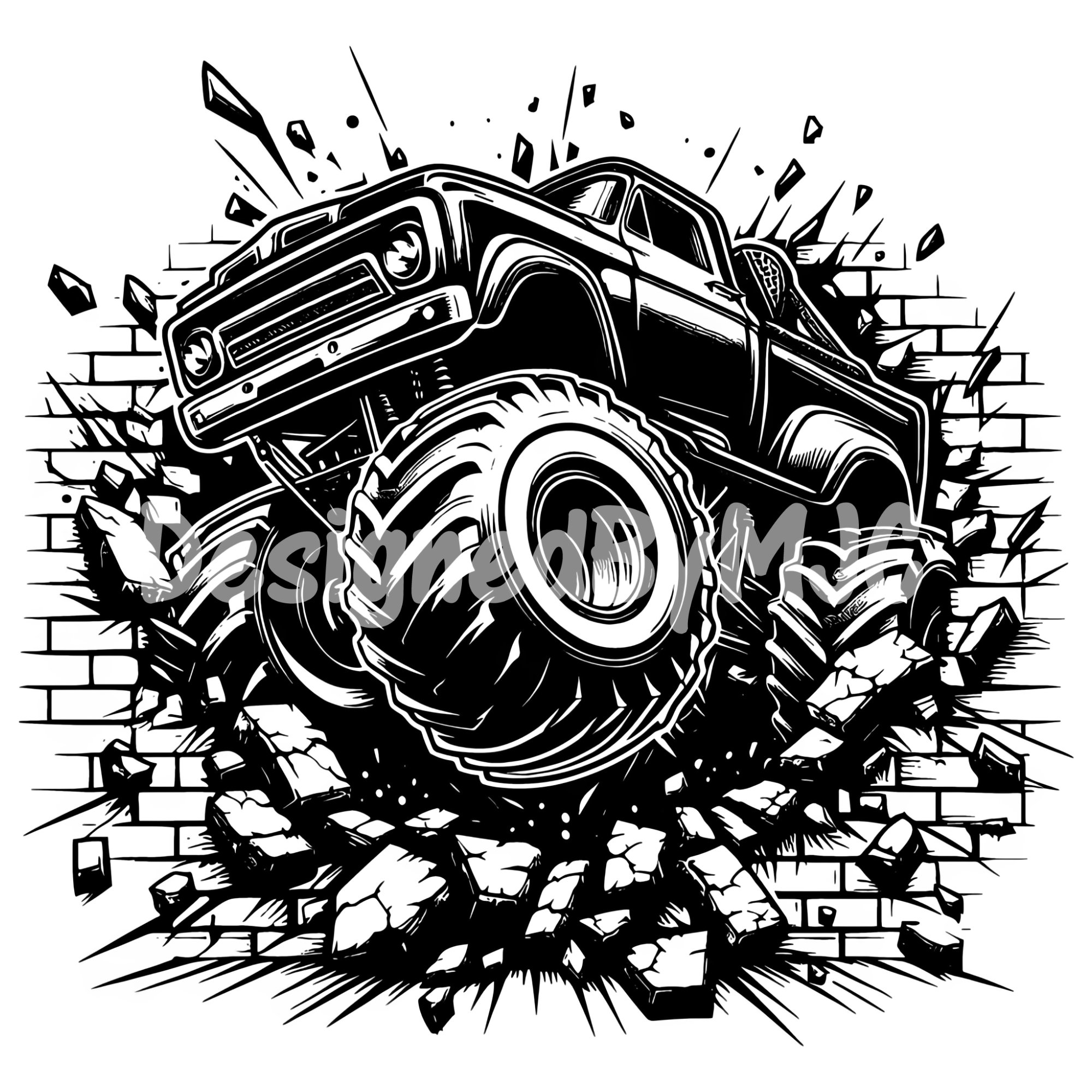 Monster Truck Breaking Wall SVG Bundle Clipart & PNG Files, Big Truck ...