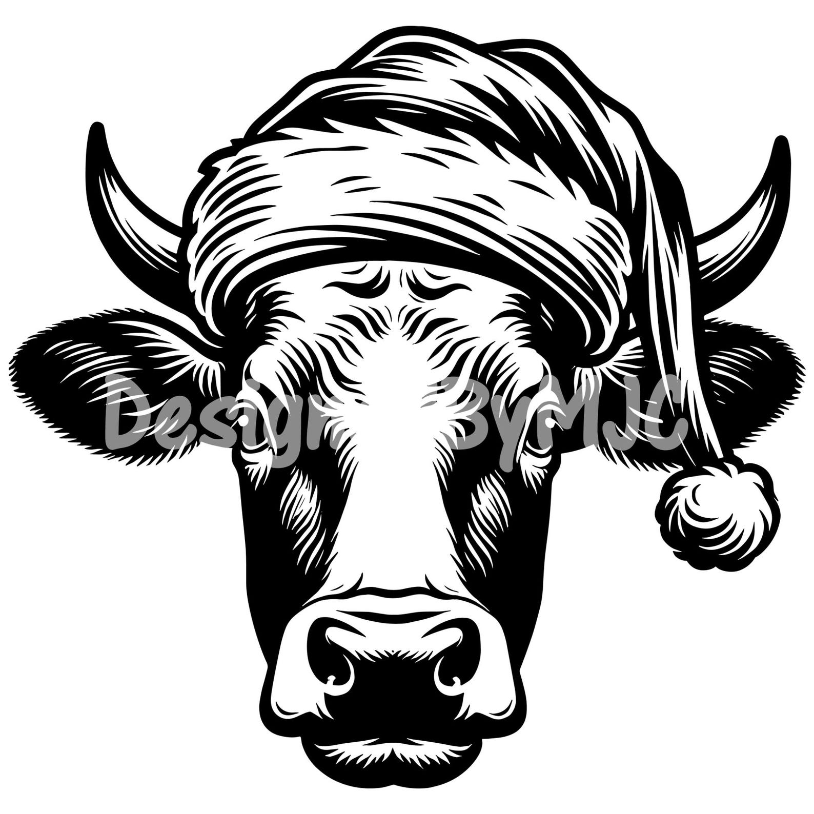 Cow Wearing Santa Hat SVG PNG Files, Cow Head Vector, Santa Hat Clipart ...