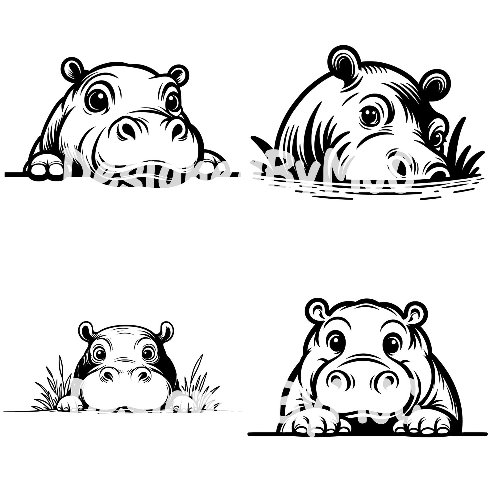 Peeking Hippo SVG Bundle & PNG Files, Hippopotamus Svg, Hippopotamus ...