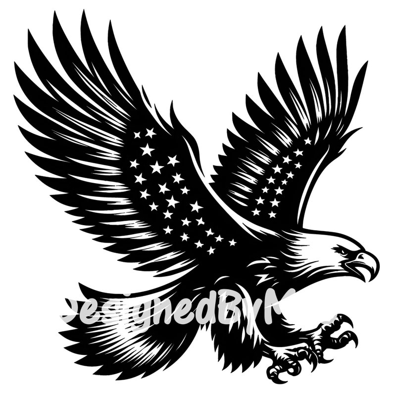 Eagle With Flag SVG Clipart & PNG Files, Bald Eagle Graphics, Digital ...
