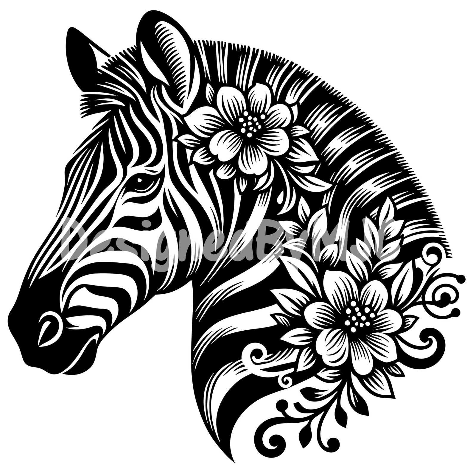 Zebra With Flowers SVG Clipart PNG Files, Zebra Vector Cut Files, Zebra ...