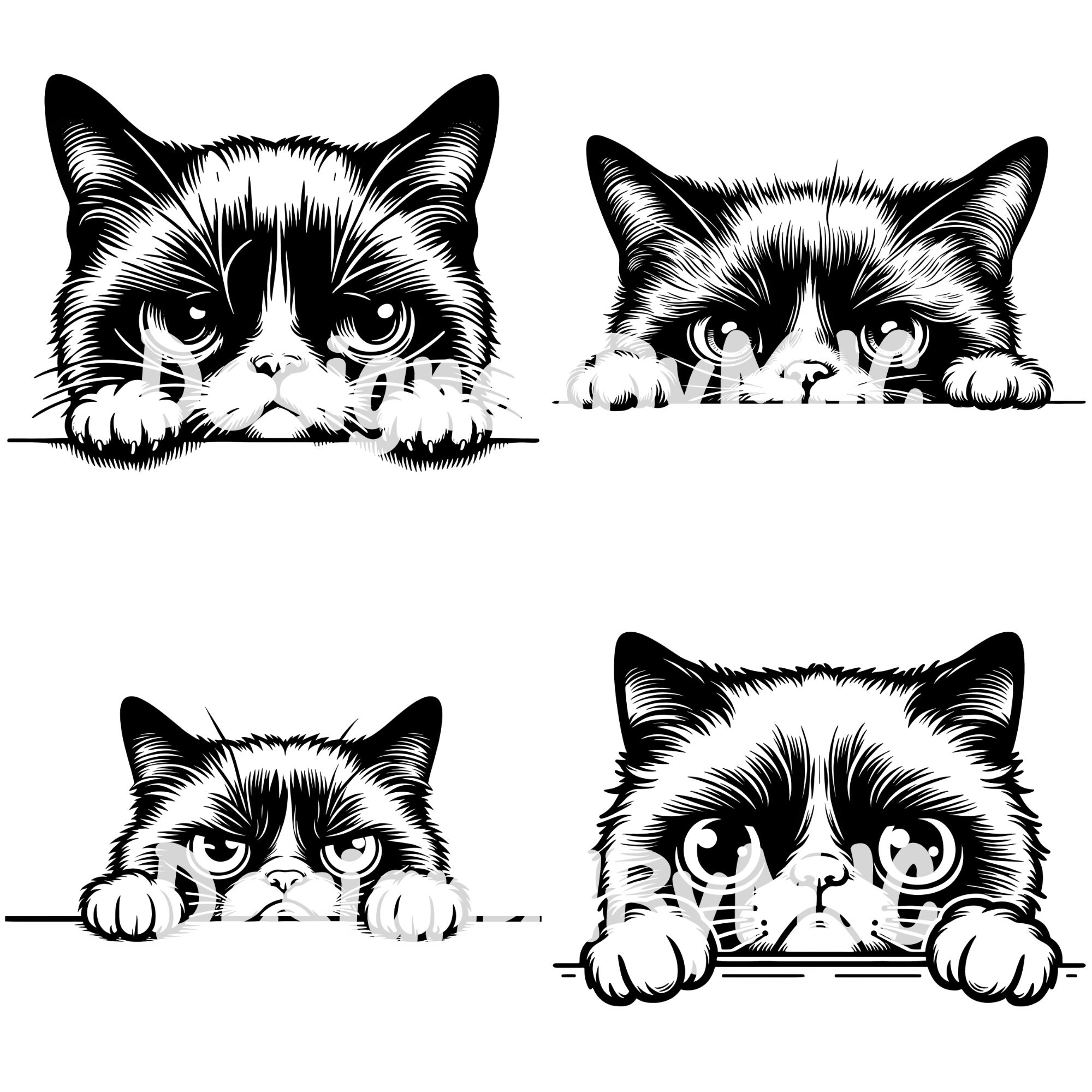 Peeking Grumpy Cat SVG Bundle 25 Clipart & PNG Files, Angry Cat Vector ...