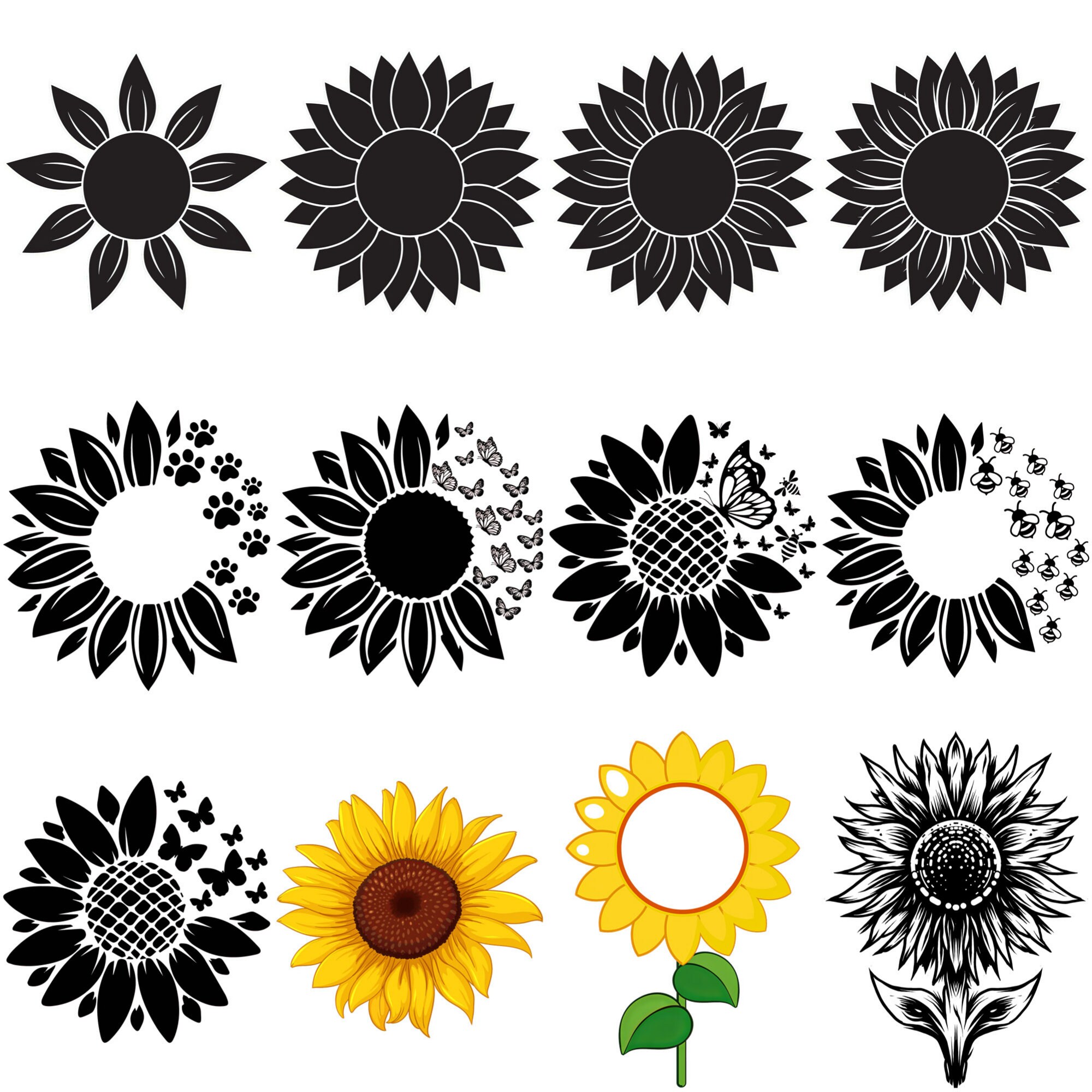 Sunflower SVG & PNG Bundle, Floral Svg, Sunflower Png, Sunflower Clip ...