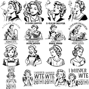 Retro Housewife SVG Bundle Funny Sarcastic, 1950s Atomic, Retro Women Svg, Homemaker Svg, 60s ...