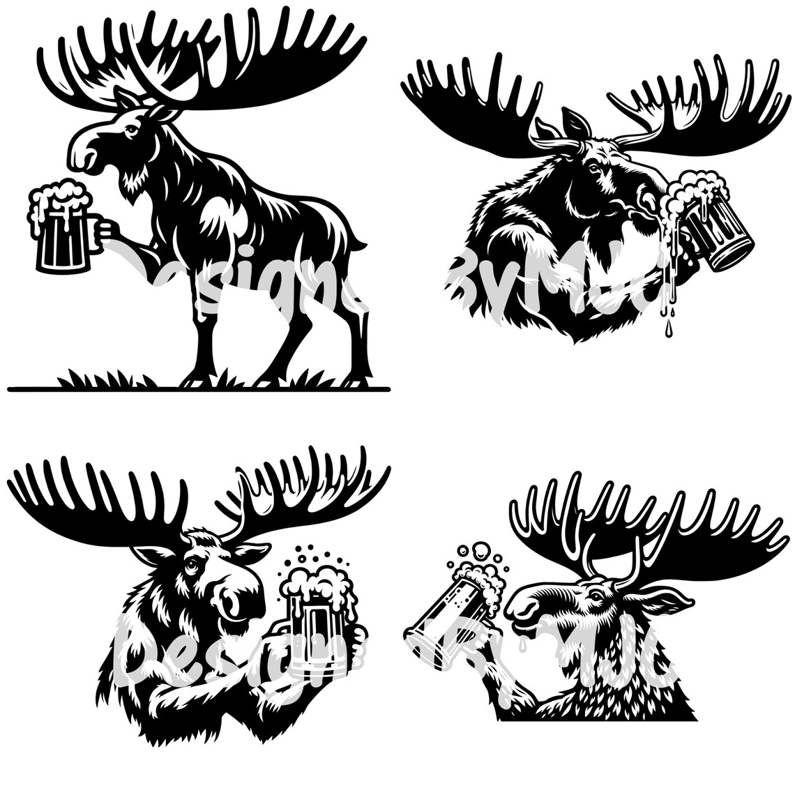 Moose Drinking Beer SVG Bundle Clipart PNG Files, Camping Scene Vector ...