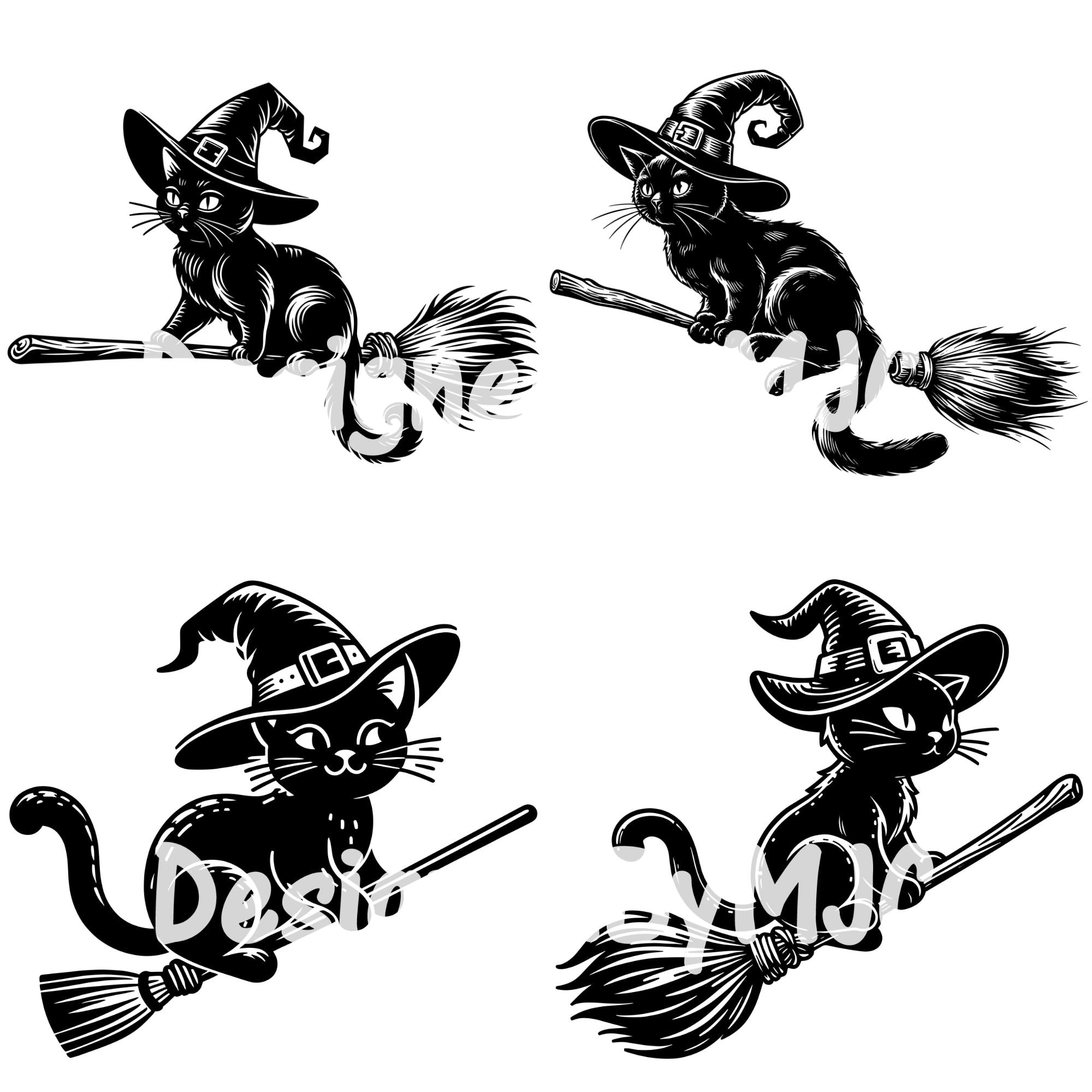 Witch Black Cat SVG, Halloween Black Cat Svg Png, Witch Hat Svg ...