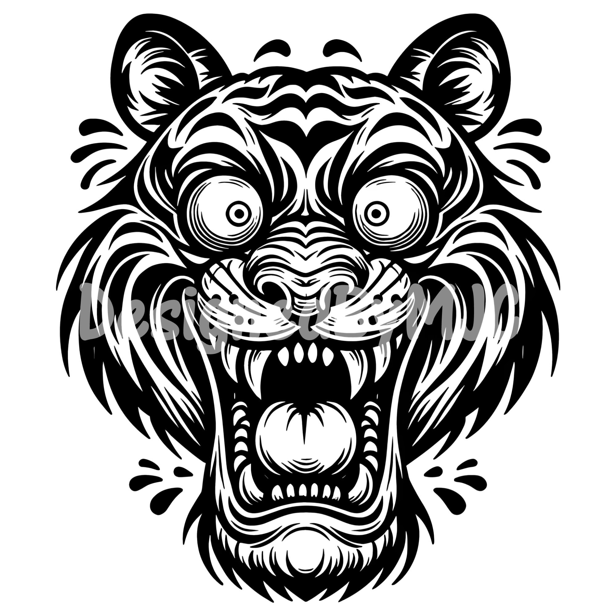 Funny Laughing Tiger Face SVG PNG, Tiger Clipart, Crazy Tiger Cartoon ...