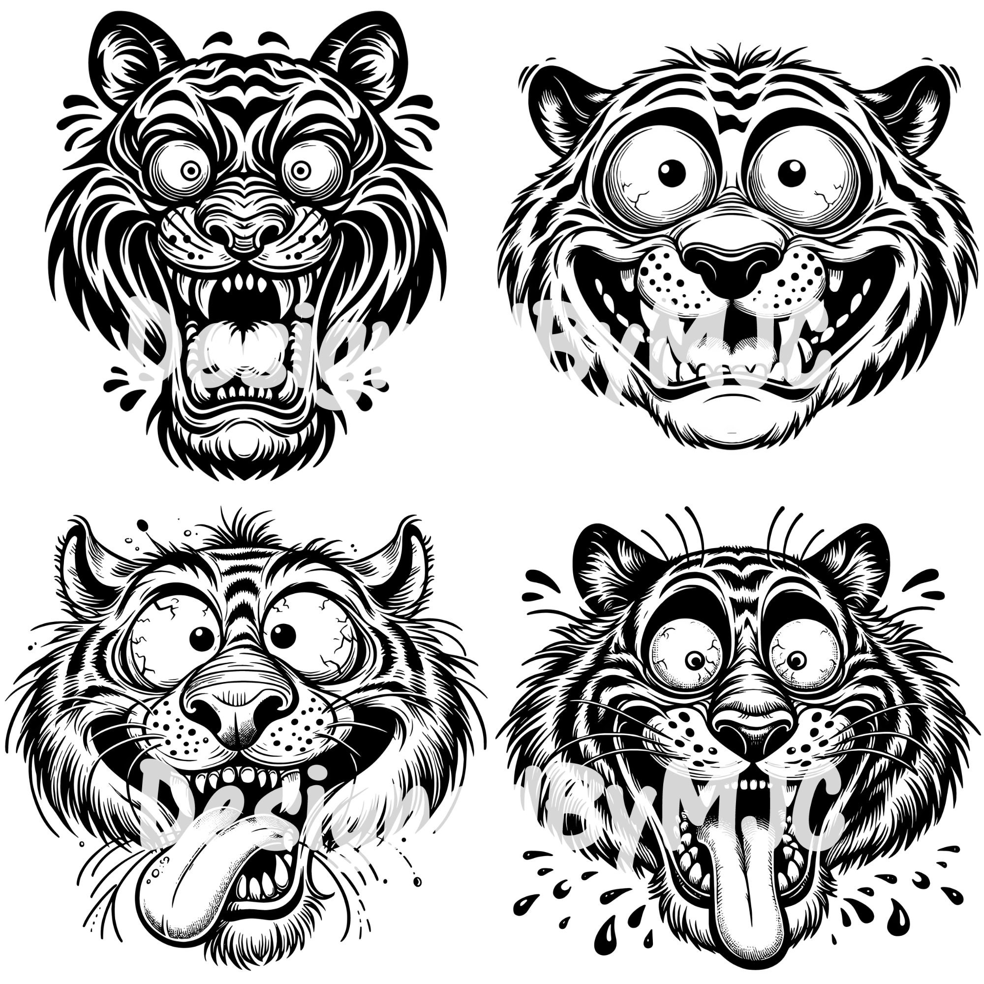 Funny Laughing Tiger Face SVG PNG, Tiger Clipart, Crazy Tiger Cartoon ...
