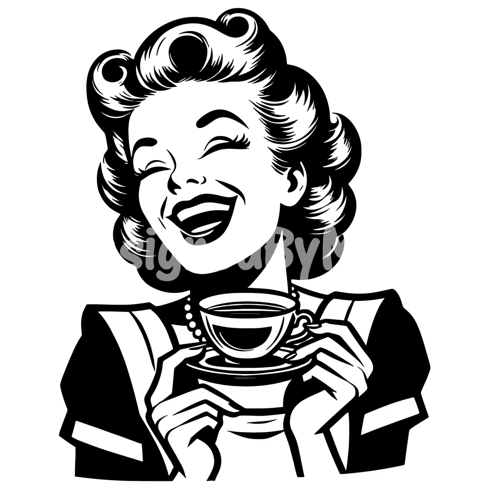 Retro Housewife Drinking Tea SVG PNG, Trendy Vintage Women, 1950s ...
