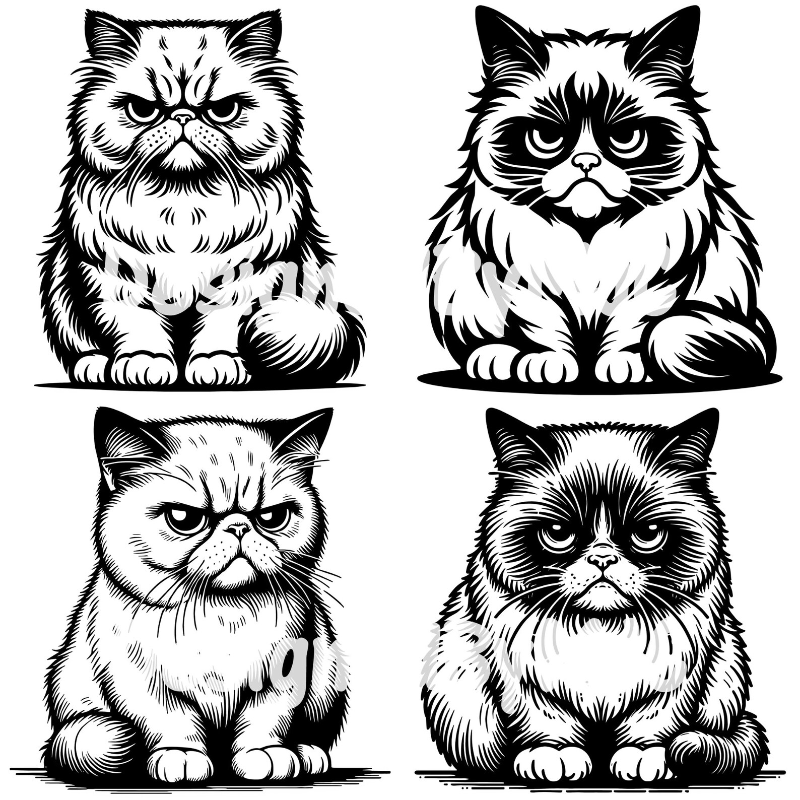 Grumpy Cat SVG Bundle 25 Clipart & PNG Files, Angry Cat Vector Cat ...